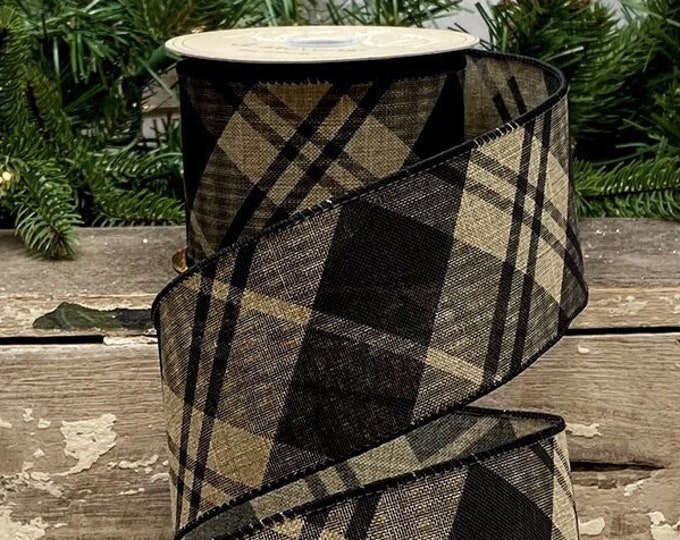 Wired Tan White Check Ribbon, Natural Plaid Ribbon, Natural Check ...