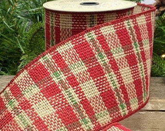 1.5 WIRED Holiday PLAID RIBBON for Christmas Red / - Etsy