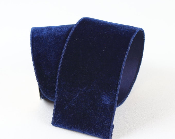 Wired Navy Velvet Ribbon, Navy Blue Velvet Ribbon for Wreaths and Bows ...