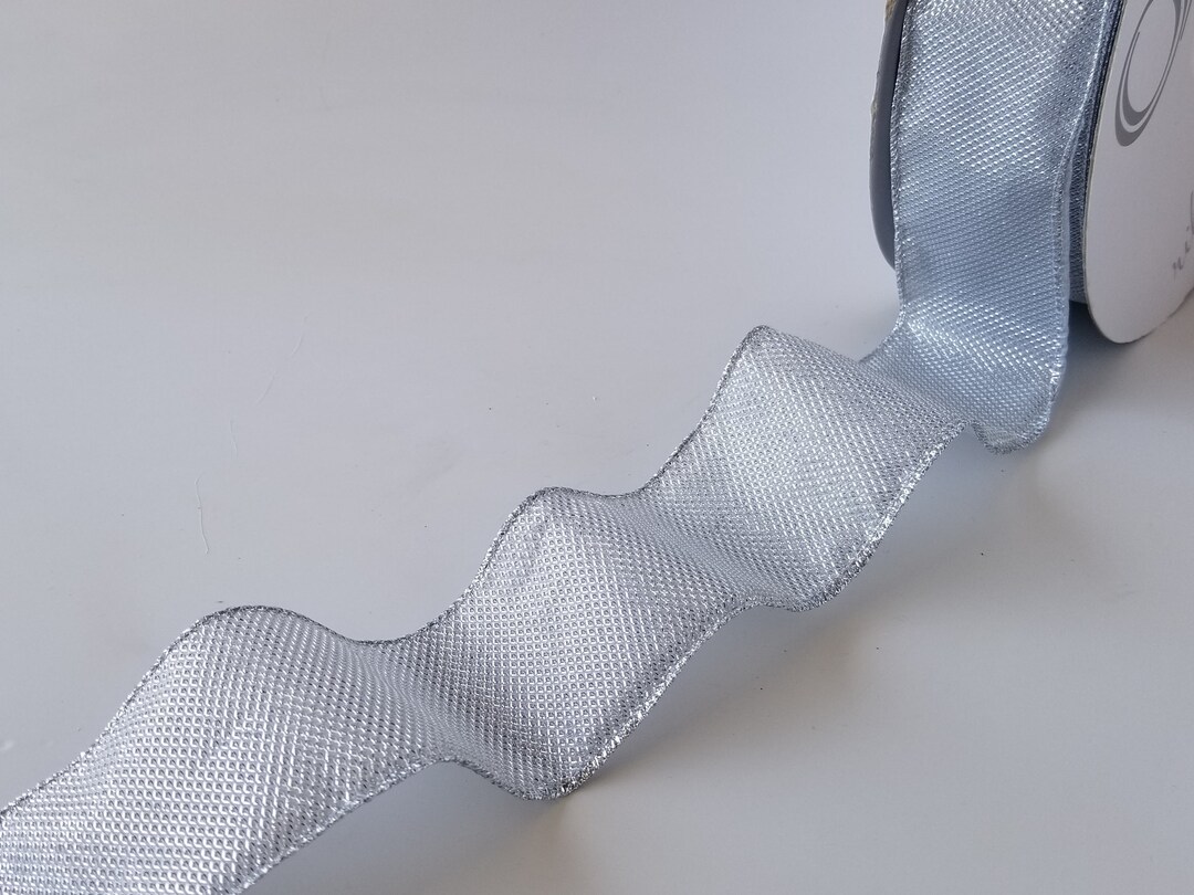 Wired Silver Metallic Ribbon, Wired Silver Ribbon for Wreaths and Bows ...
