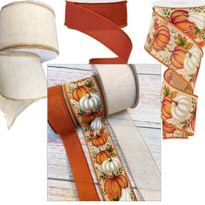 Fall Ribbon Set, Fall Wired Ribbon for Wreaths and Bows, Pumpkin Ribbon ...