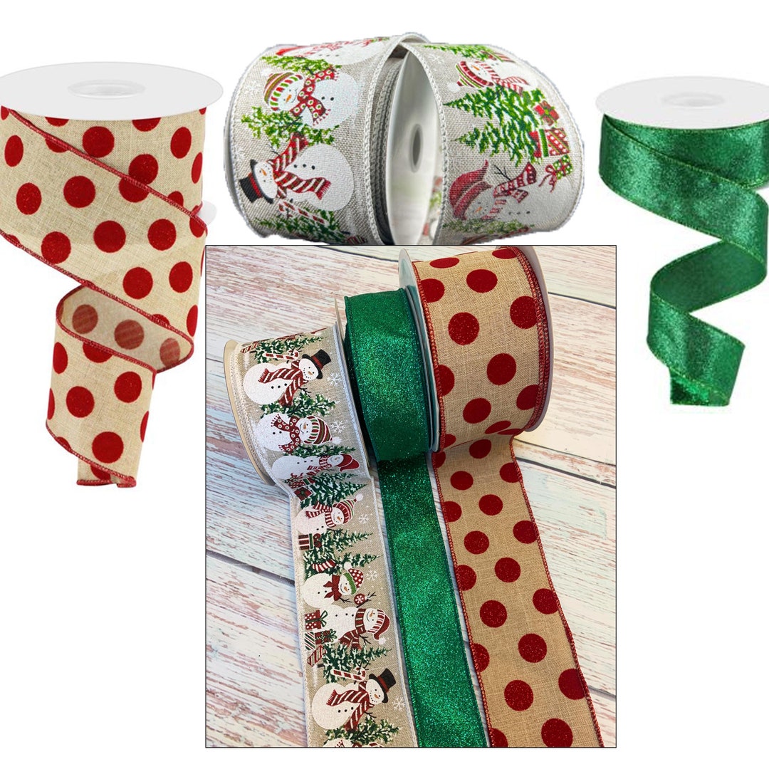 Christmas Ribbon Set, Snowman Ribbon, Wired Ribbon for Wreaths and Bows ...