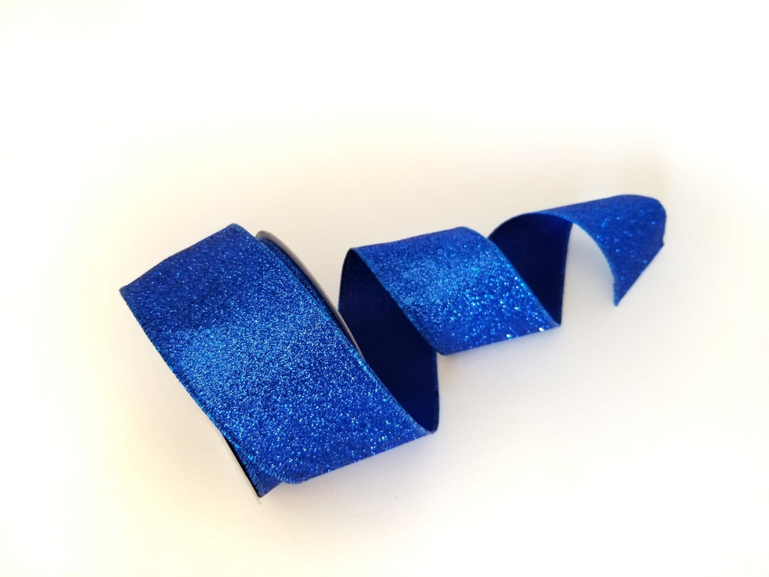 Wired Royal Blue Glitter Ribbon, Blue Wired Ribbon for Wreaths and Bows ...