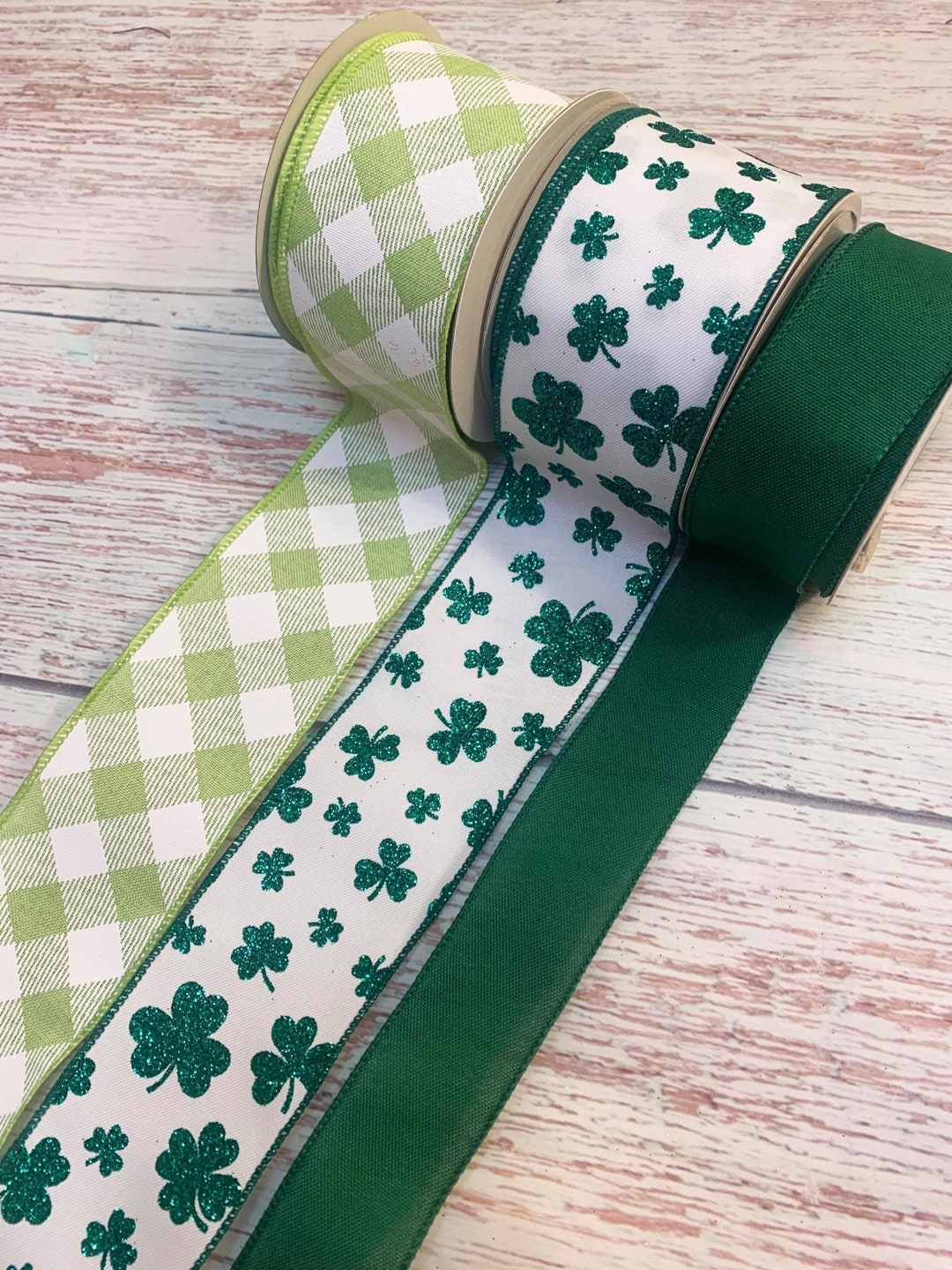 St. Patrick's Day Wired Ribbon Set, Shamrock Ribbon, 4 Leaf Clover ...