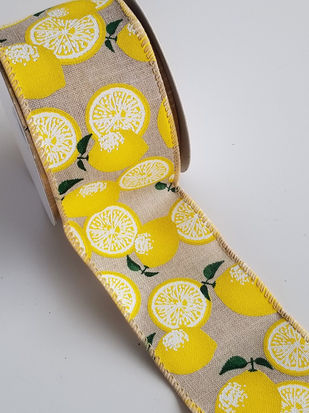 Wired Lemon Ribbon, Summer Lemon Wired Ribbon for Wreaths and Bows, 2.5 ...