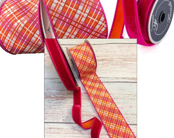 Ribbon Set, Pink and Orange Wired Ribbon, Pink Fall Ribbon, Pink Orange ...