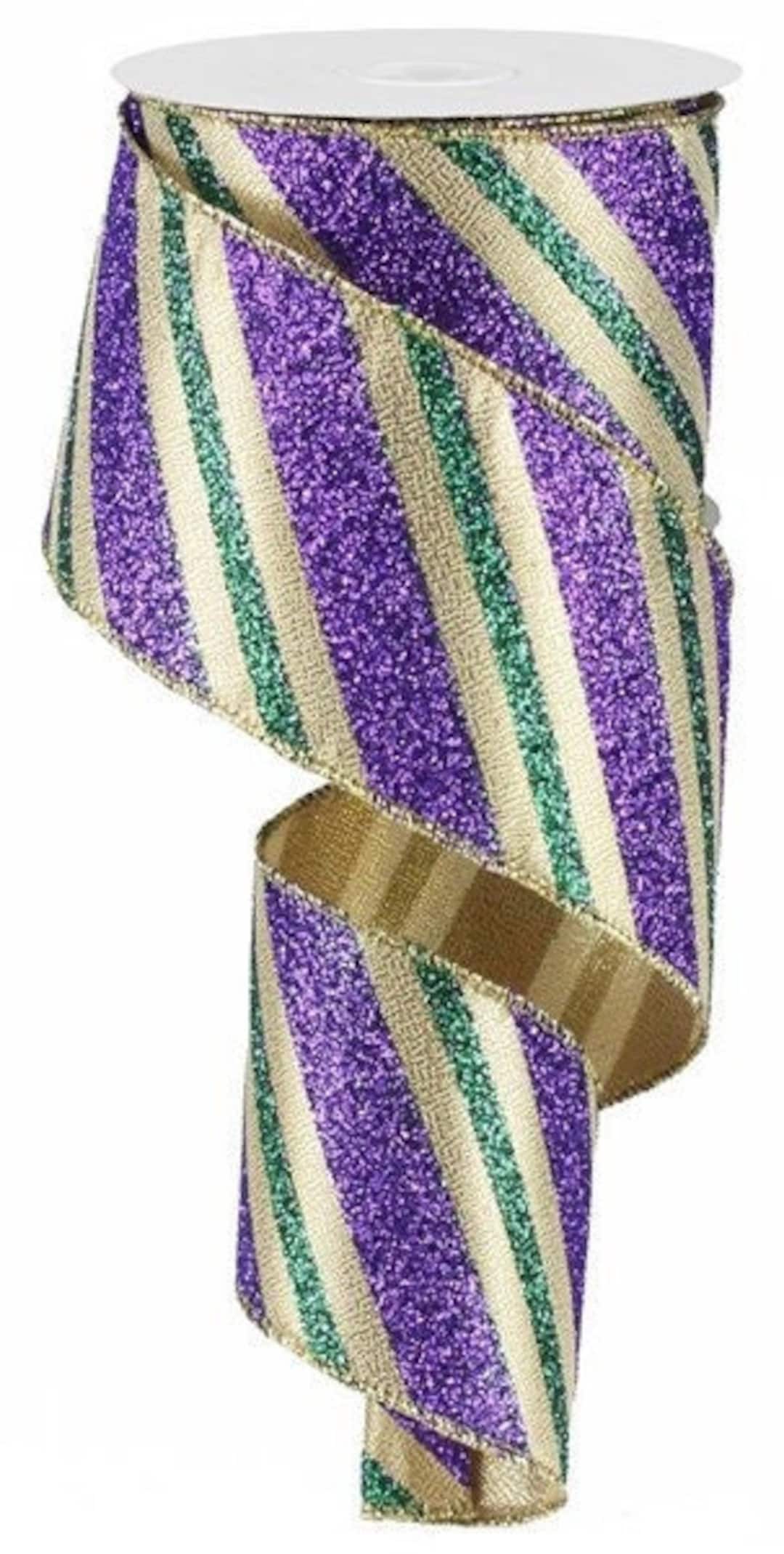 Wired Mardi Gras Ribbon, Mardi Gras Wreath Ribbon, Mardi Gras Stripe ...