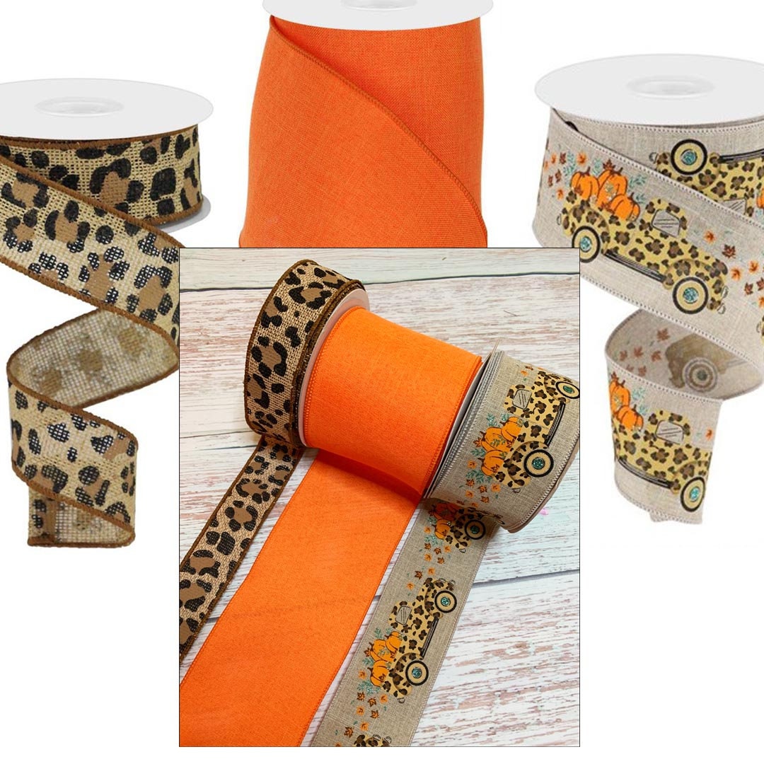Fall Ribbon Set, Leopard Fall Ribbon, Fall Truck Ribbon, Wired Ribbon ...