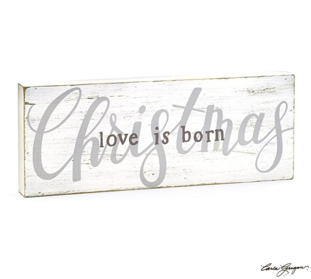 Love is Born Christmas Sign, Nativity, Religious Christmas, Gray ...