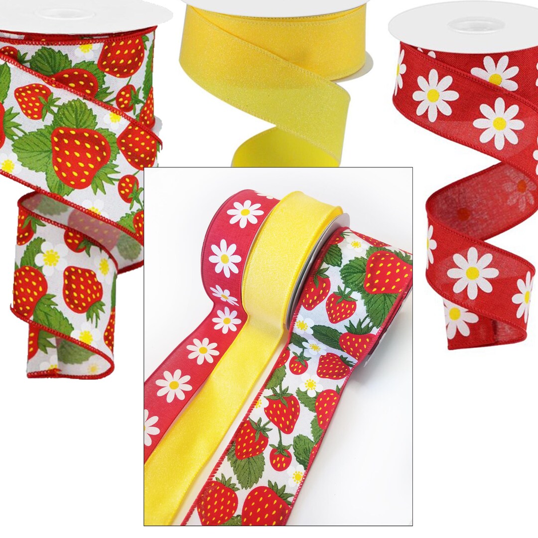 Strawberry Ribbon, Wired Ribbon for Wreaths and Bows, Ribbon Set ...