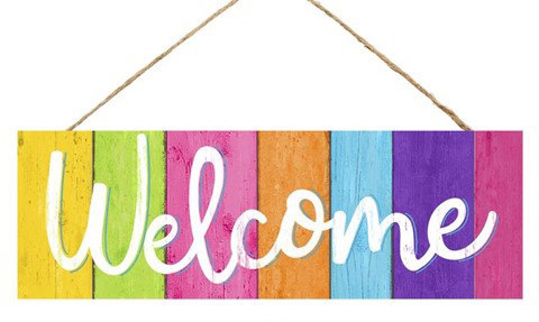Rainbow Welcome Sign, Spring Welcome Sign, Summer Welcome Sign ...