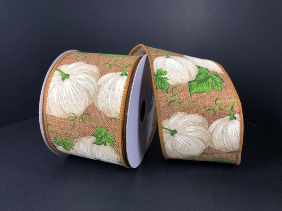 Wired Pumpkin Ribbon for Fall, Ivory Pumpkin Ribbon, 2.5" X 10 YARD ...
