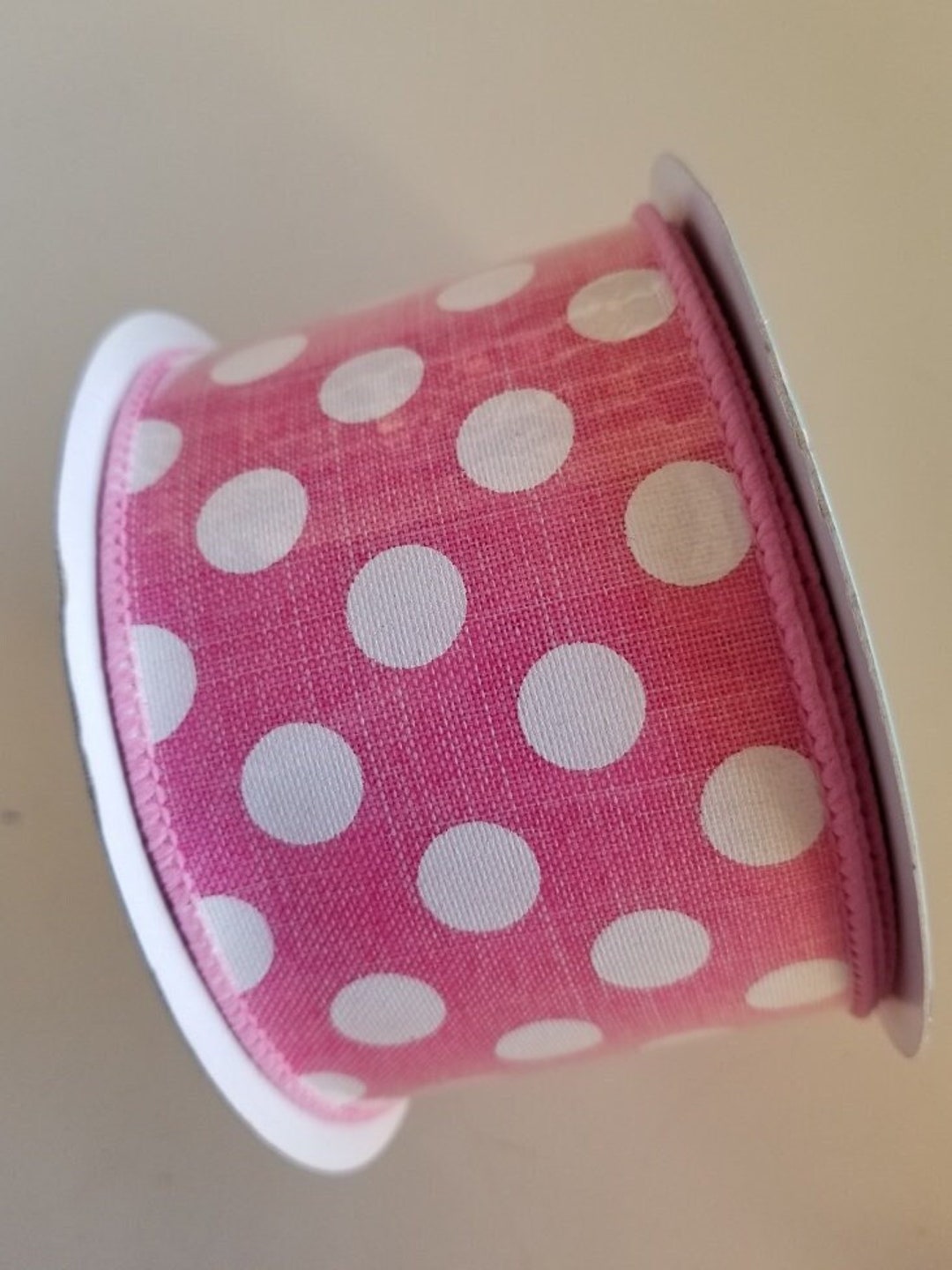 Wired Pink Polka Dot Ribbon for Wreaths and Crafts, Pink Wired Ribbon 2 ...