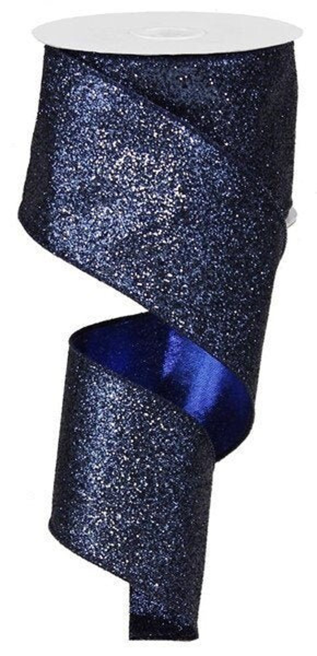 Wired Navy Blue Glitter Ribbon, Navy Glitter Ribbon, Dark Blue Glitter ...