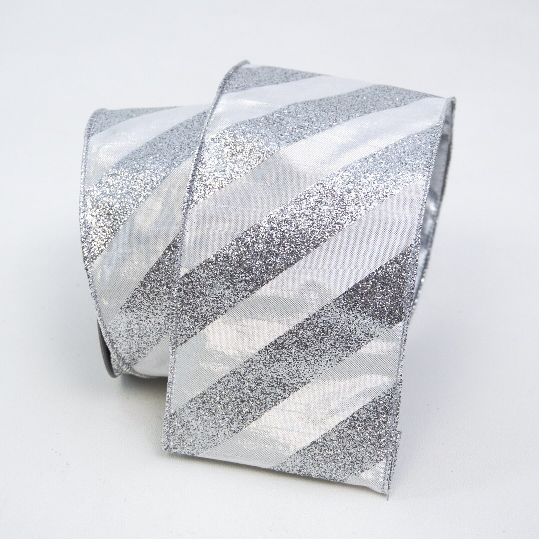 Wired Silver Ribbon, Silver Glitter Ribbon, Silver Designer Ribbon BY ...