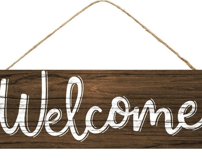15" Welcome Wood Sign, Brown Welcome Sign, Welcome Wreath Sign - Etsy