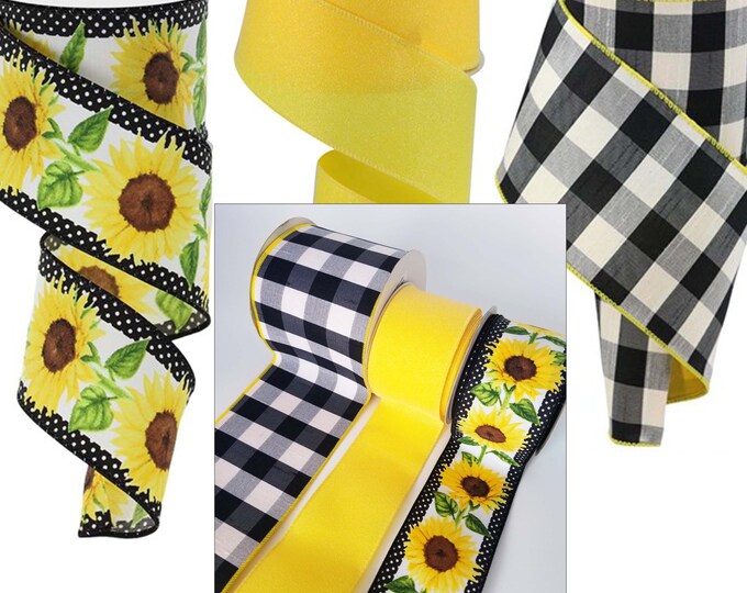 Sunflower Ribbon Collection, Sunflower Wired Ribbon Set, Ribbon Bundle ...