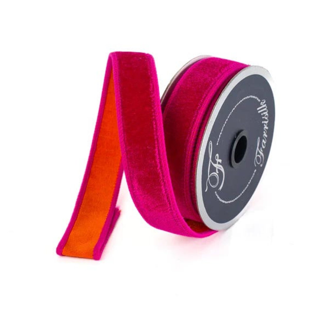 1 Hot Pink and Orange Velvet Wired Ribbon, Narrow Velvet Ribbon for ...
