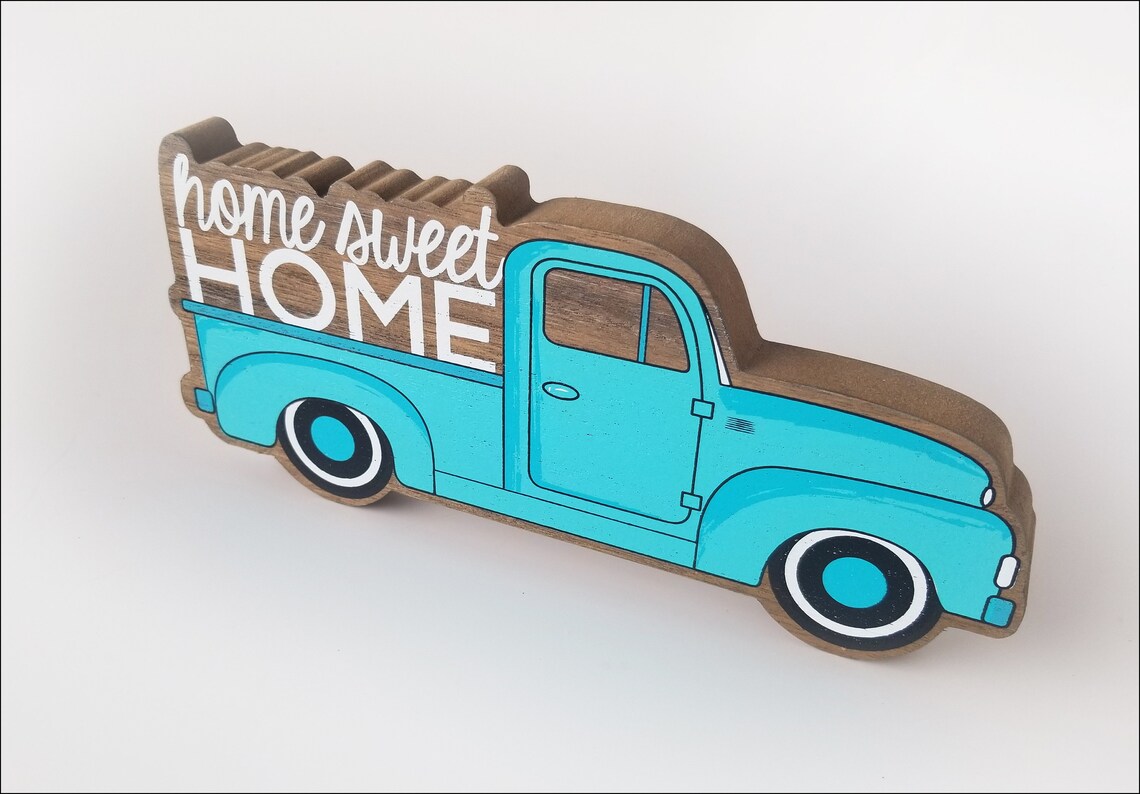 Truck Sign Wood Truck Sign Home Sweet Home Sign Blue Truck | Etsy