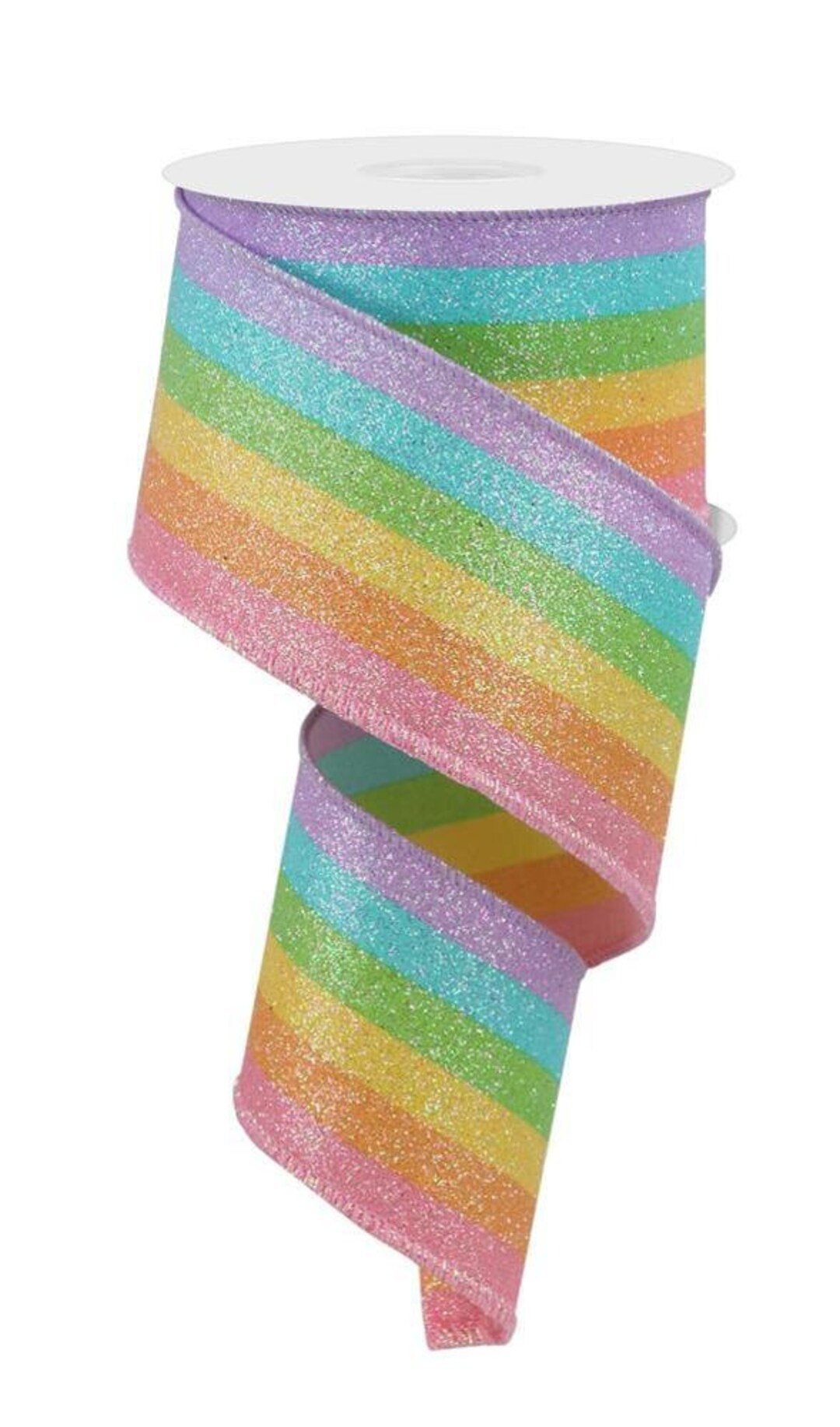 Rainbow Ribbon, Rainbow Glitter Stripe Ribbon, Pastel Rainbow Ribbon ...