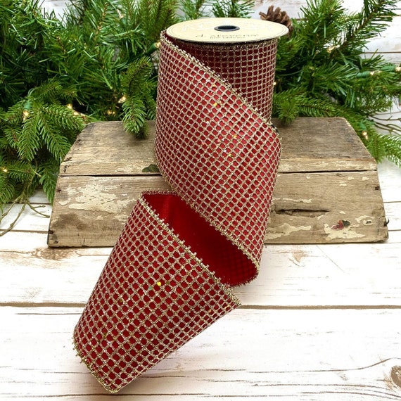 4 Red Gold Wired Ribbon Red Gold Glitter D Stevens - Etsy