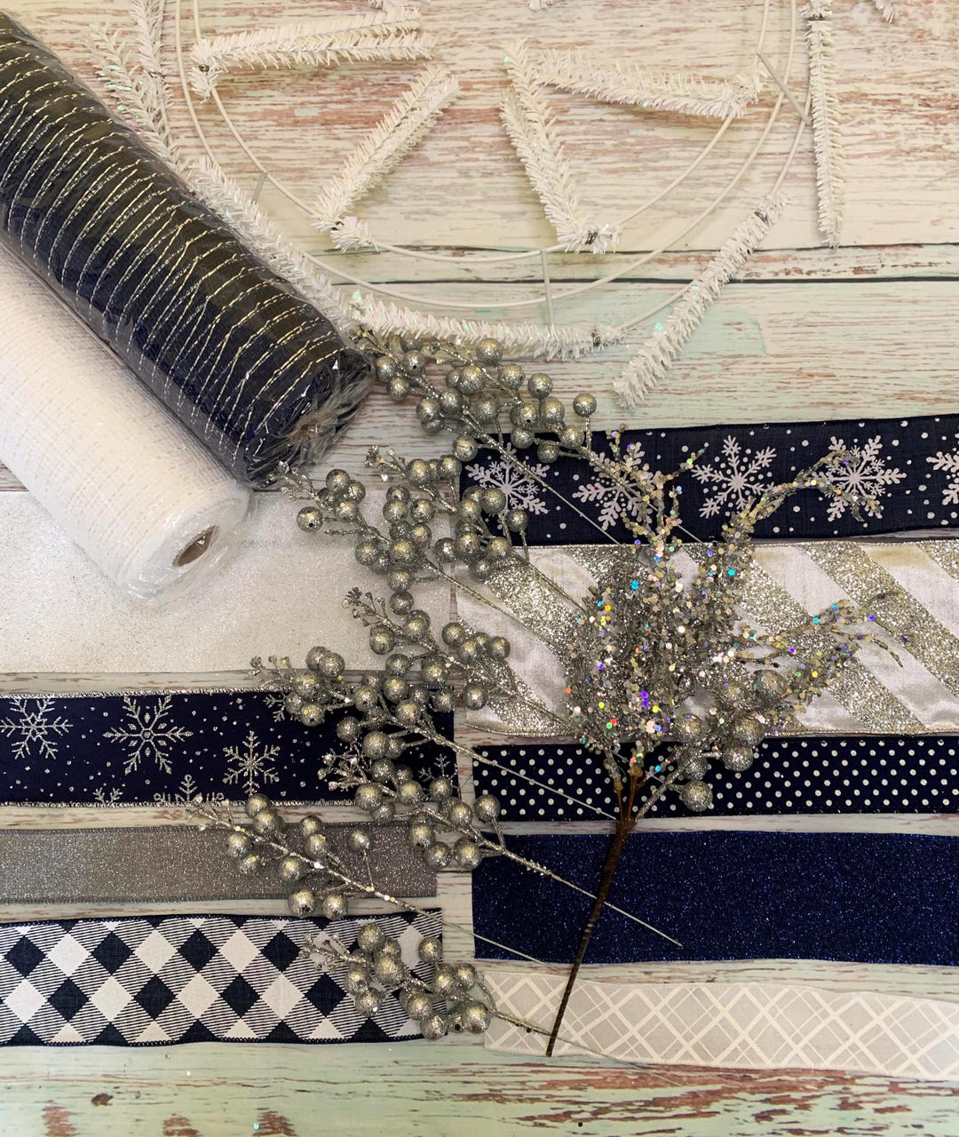 Snowflake Wreath Kit, Christmas Wreath Making Kit, Navy Blue Snowflake ...