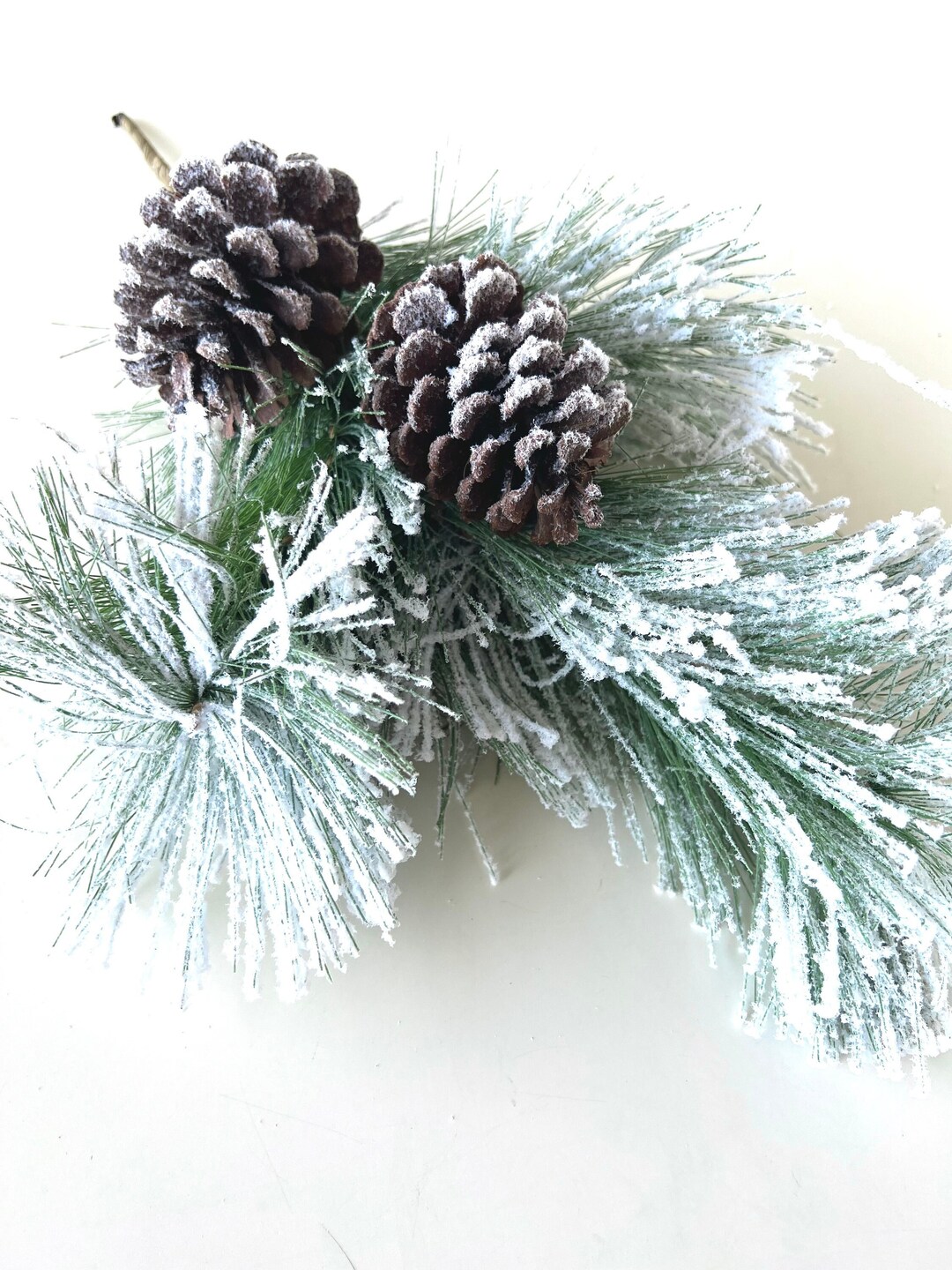 Flocked Pine Pick, Pinecone Branch Greenery for Wreaths and Decoration ...