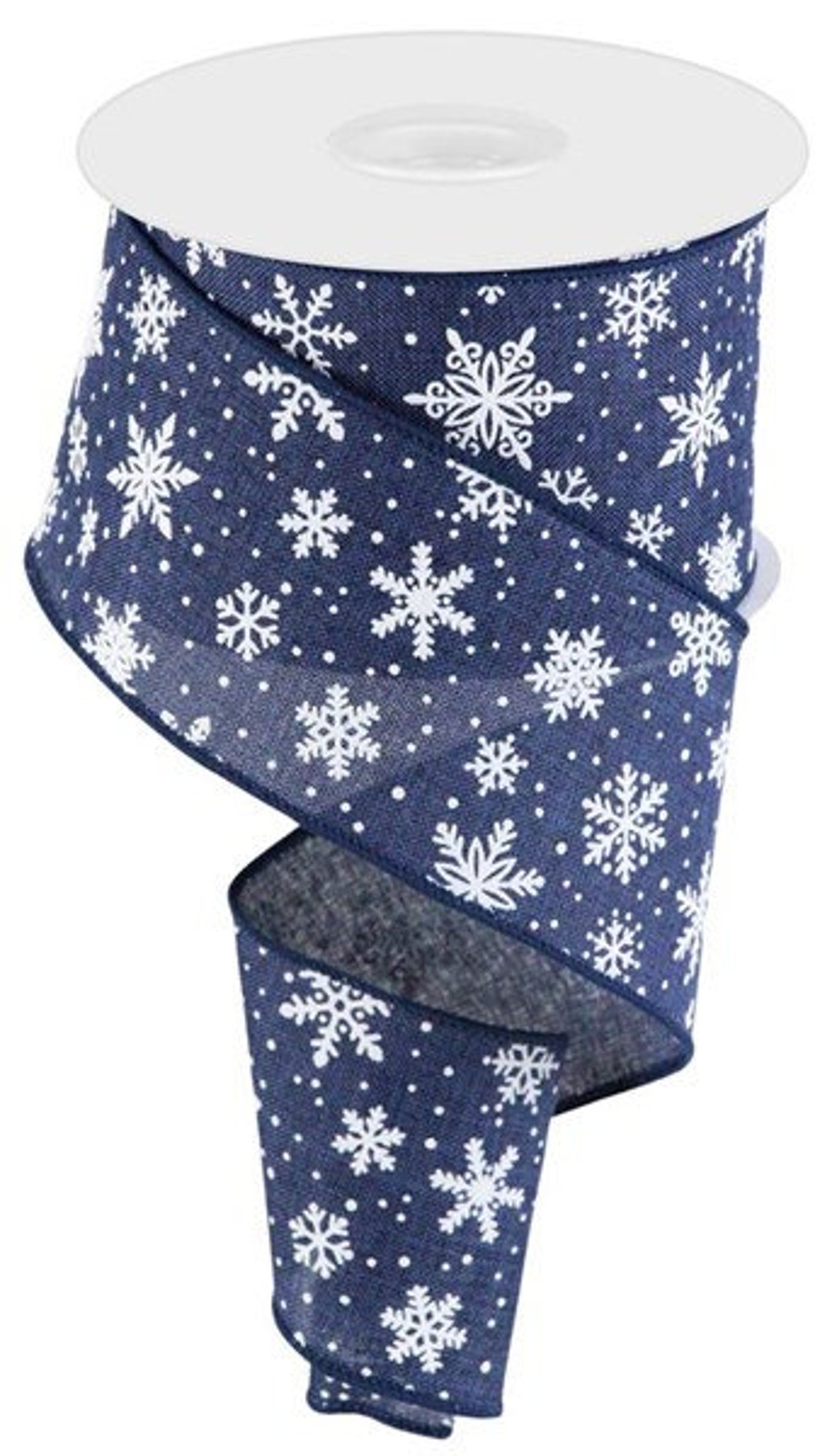 Wired Navy Snowflake Ribbon, Christmas Ribbon, Christmas Snowflake ...