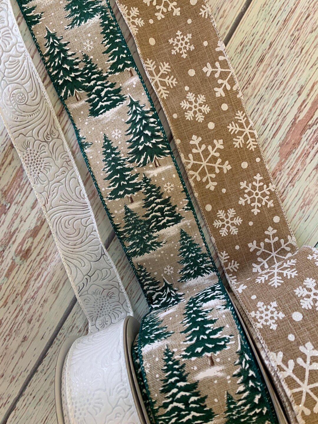 Winter Ribbon Set, Woodland Christmas Ribbon Collection, Snowflake ...