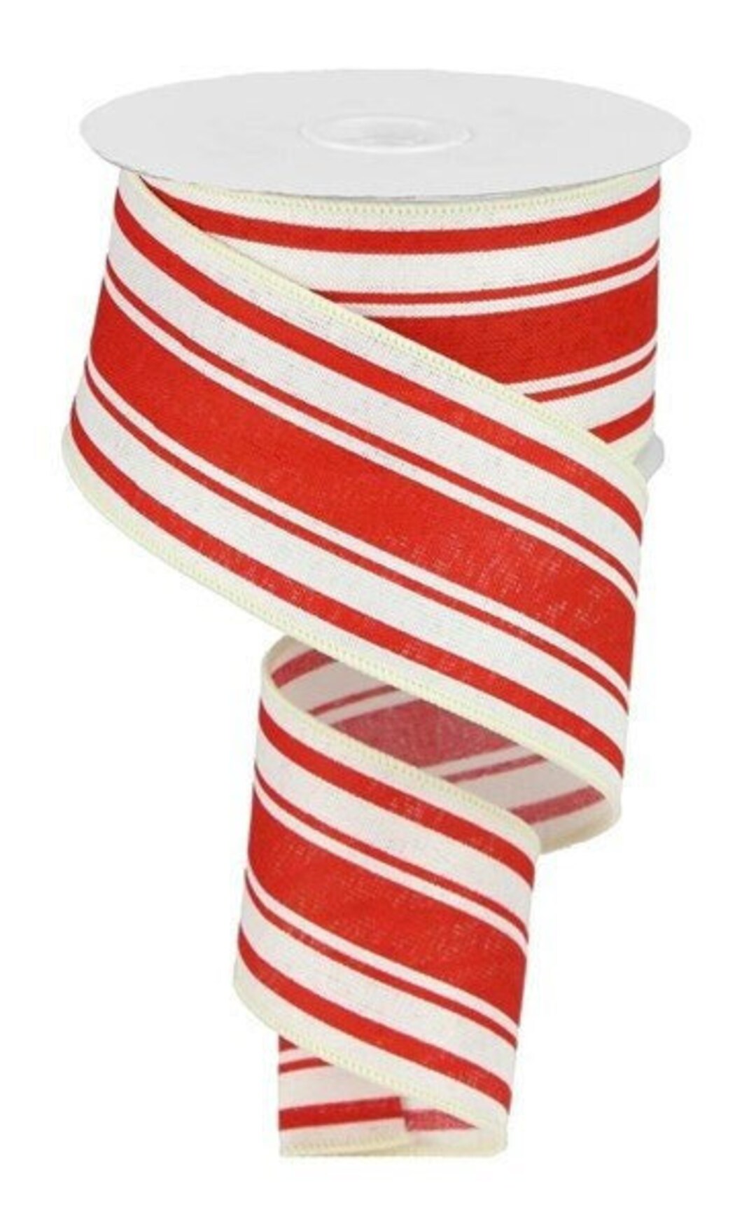 Wired Red Ivory Ticking Stripe Ribbon, Red Stripe Ribbon for Wreaths ...