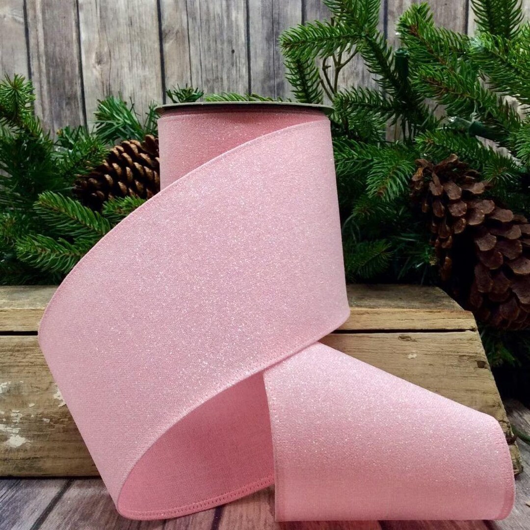 Light Pink Glitter Ribbon by D Stevens, Pink Wired Ribbon for Christmas ...