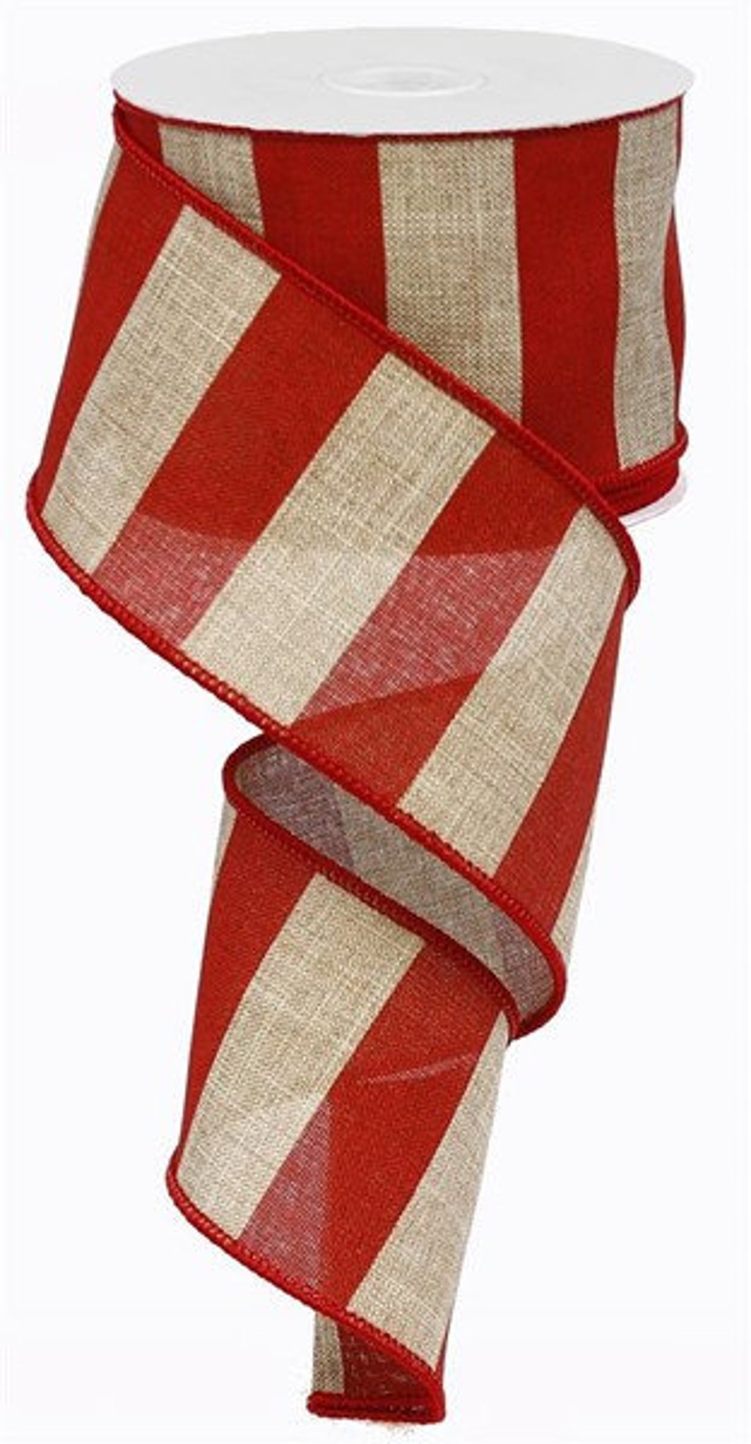 Wired Red Stripe Ribbon, Red Tan Stripe Ribbon, Natural Red Stripe ...