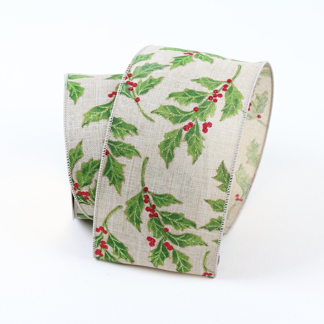 Wired Christmas Ribbon, Christmas Holly Ribbon, 4 X 10 YARD ROLL - Etsy