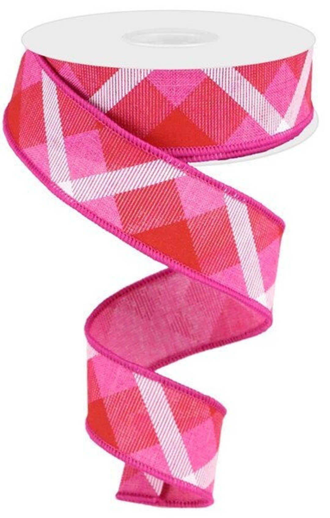 Wired Pink Red Plaid Ribbon for Valentine's Day, Valentine Plaid Ribbon ...