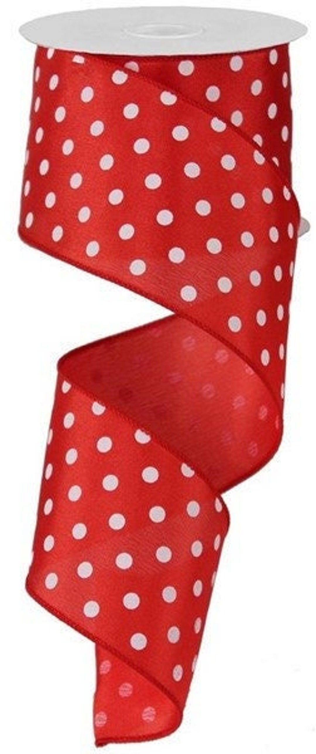 Wired Red Polka Dot Ribbon, Red White Dot Ribbon for Wreaths and Bows ...