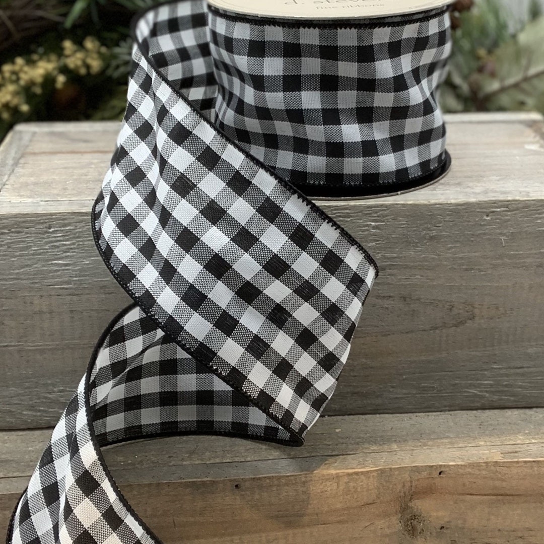 Wired Black White Check Ribbon, Black Gingham Ribbon, Wired Ribbon for ...