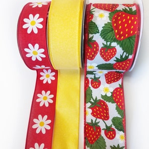Strawberry Ribbon, Wired Ribbon for Wreaths and Bows, Ribbon Set ...