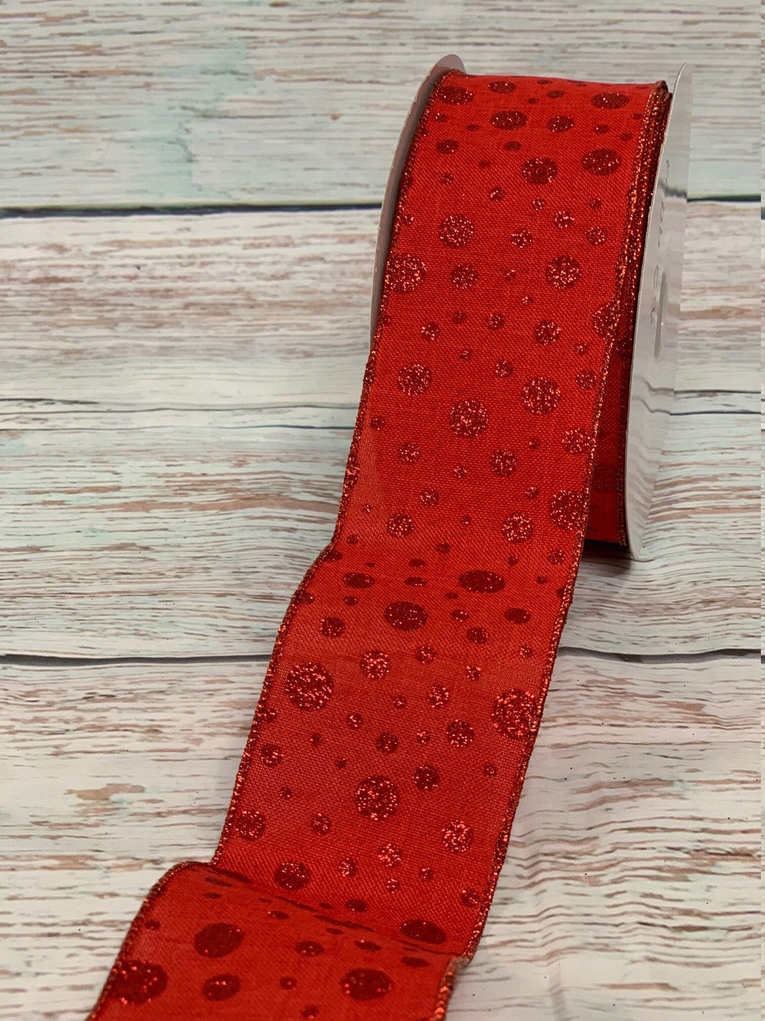 Wired Red Polka Dot Ribbon Red Glitter Dot Ribbon Red Ribbon - Etsy