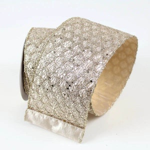 Wired Champagne Glitter Ribbon, Farrisilk Platinum Ribbon for Christmas ...