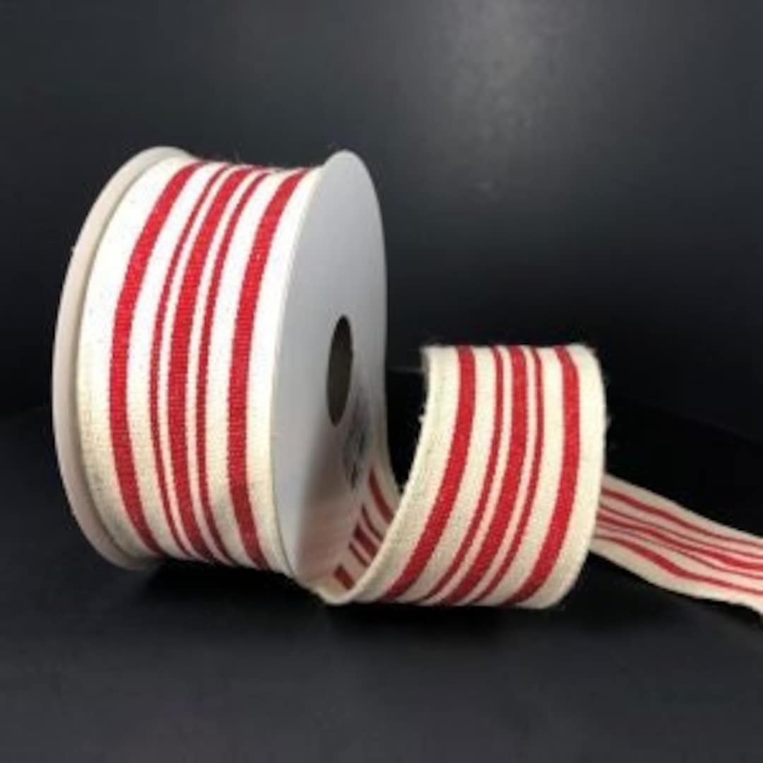 Wired Red Stripe Ribbon, Red Ticking Stripe Ribbon, Red Ivory Linen ...