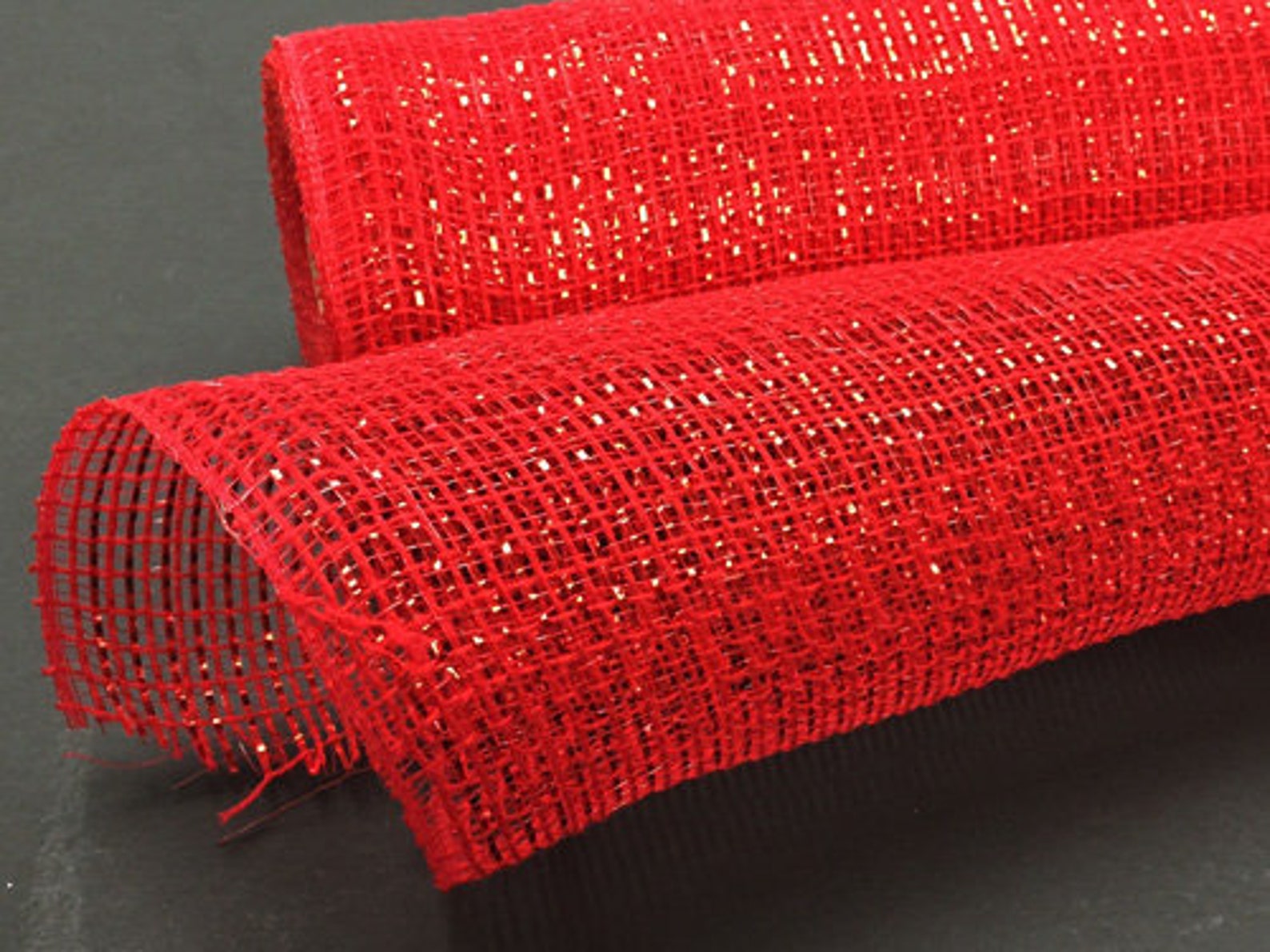 Red Fabric Mesh Red Metallic Mesh Red Deco Mesh Red - Etsy