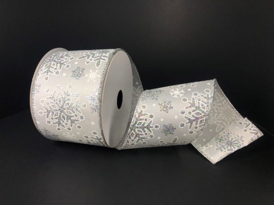 White Silver Glitter Snowflake Wired Ribbon Snowflake Ribbon - Etsy
