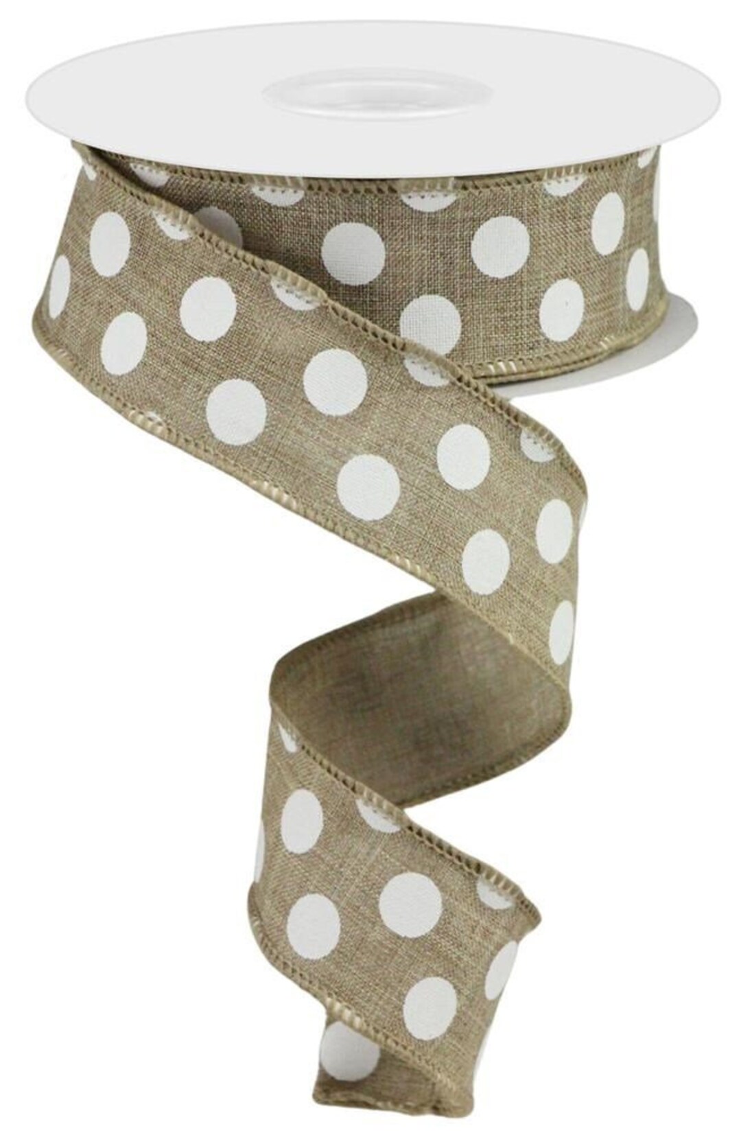 Wired Natural Polka Dot Ribbon, Tan White Dot Ribbon, Neutral Ribbon ...