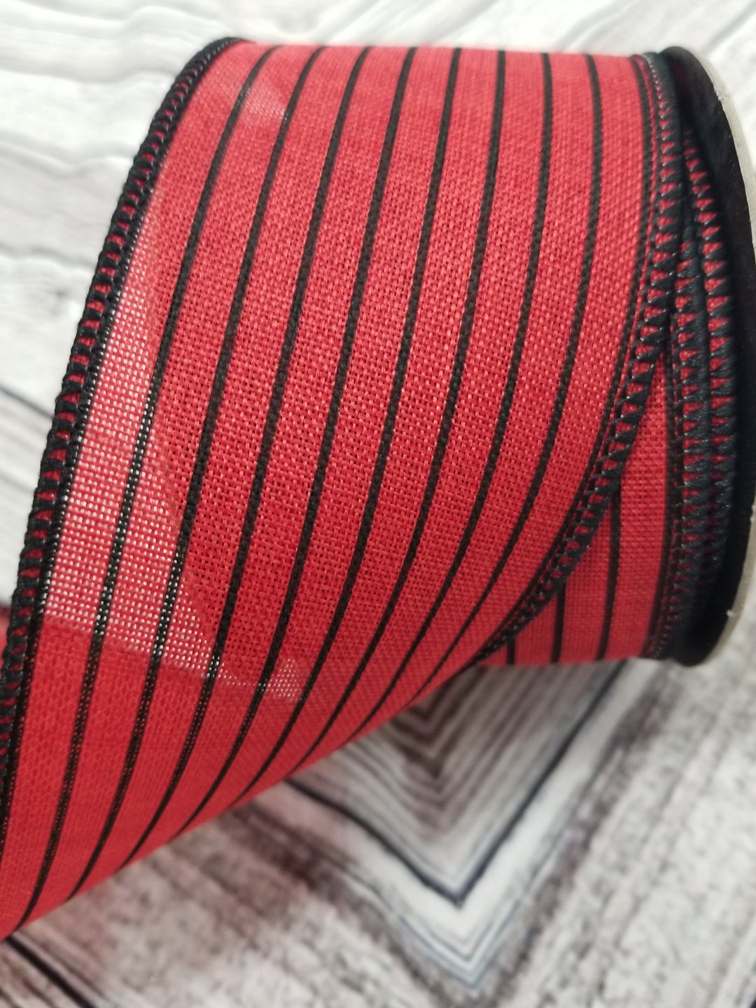 Wired Red and Black Stripe Ribbon for Crafts, Red With Black Pin Stripe ...