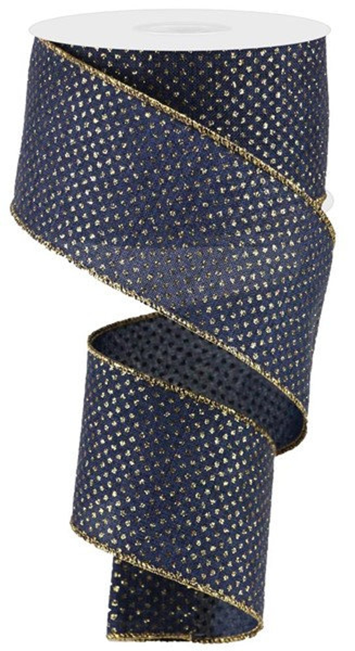 2.5 Navy Wired Ribbon Navy Gold Wired Ribbon Navy Dot - Etsy