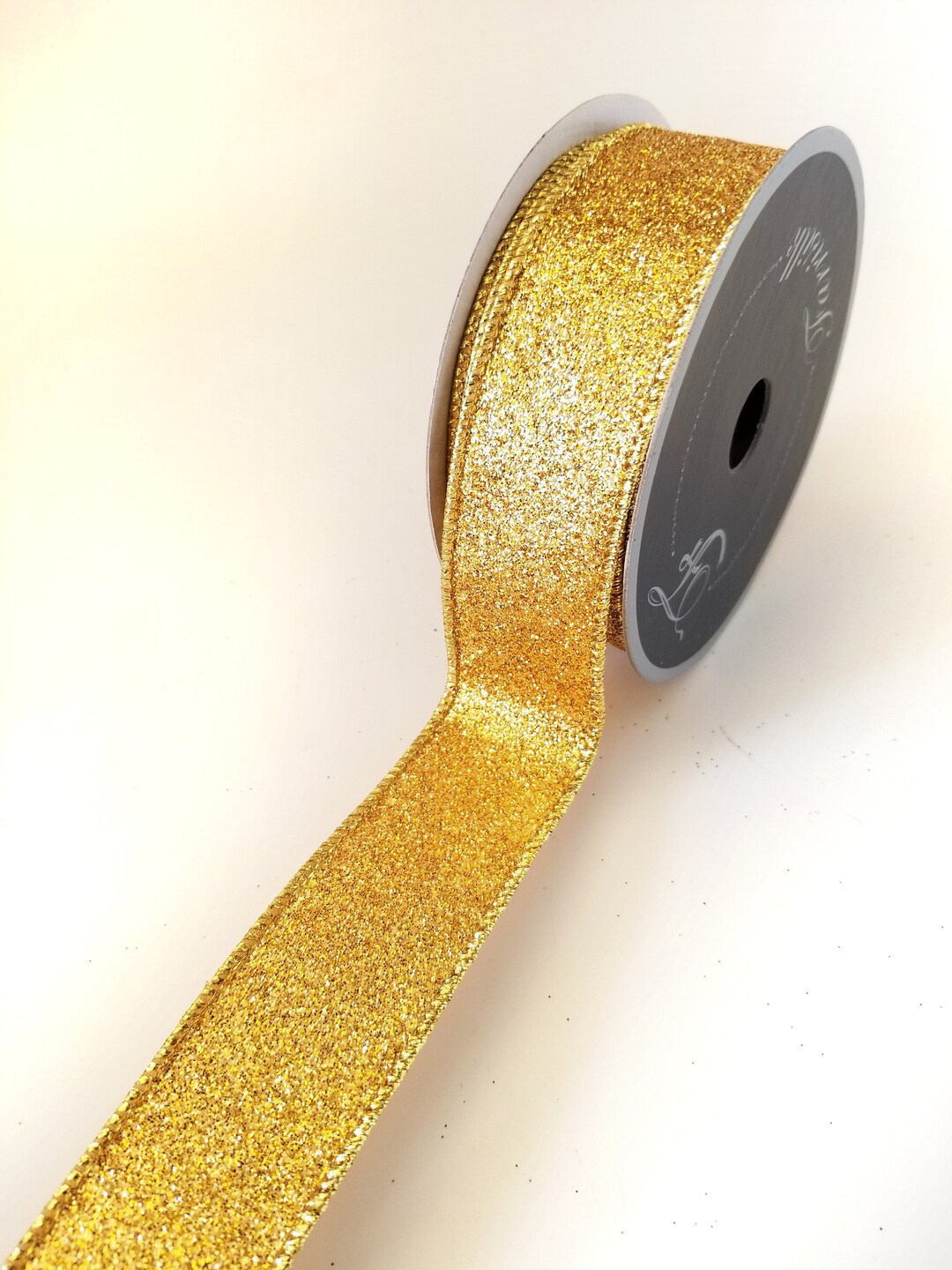 Wired Gold Glitter Ribbon, Gold Wire Edge Ribbon for Wreaths and Bows ...
