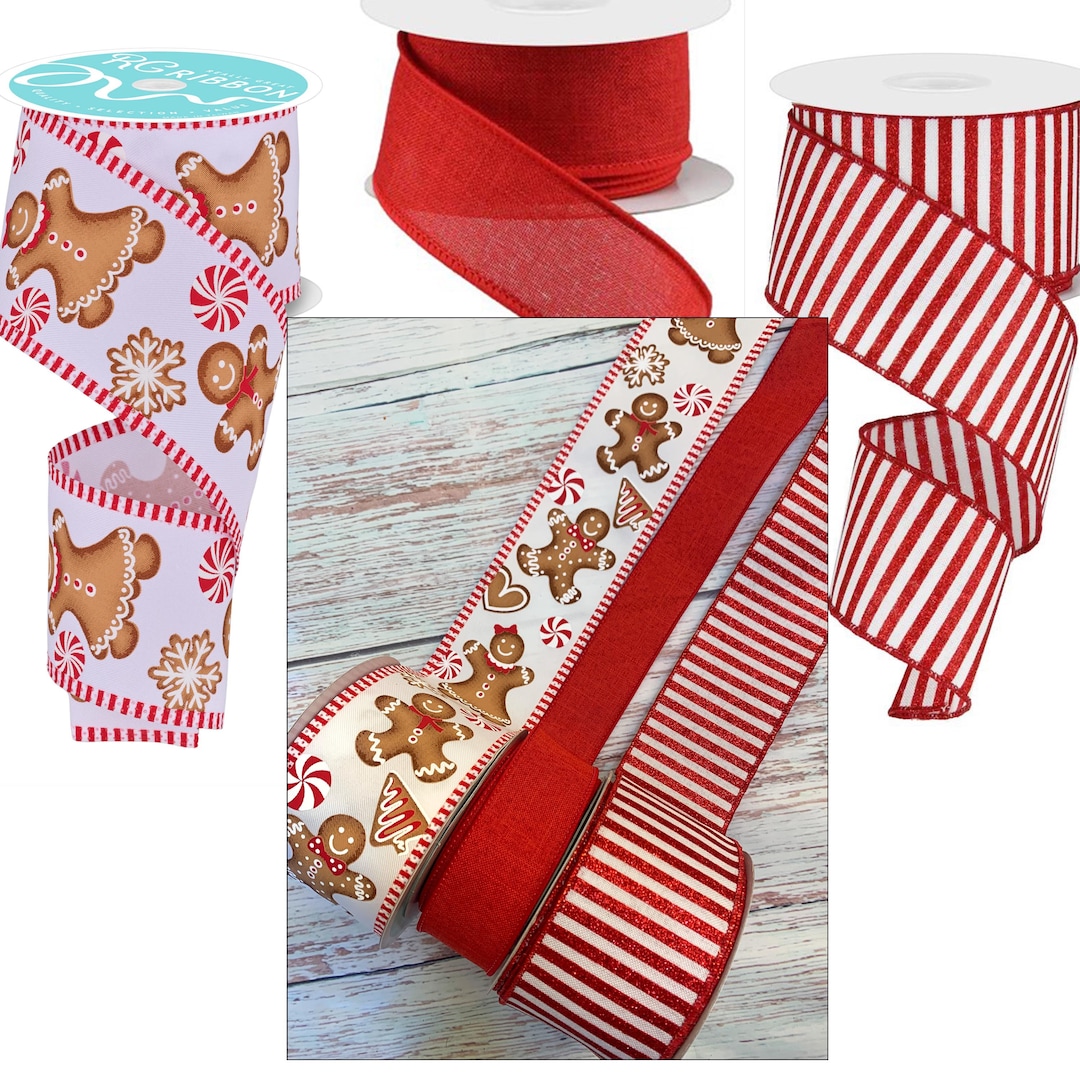 Christmas Ribbon Set, Gingerbread Wired Ribbon for Christmas ...