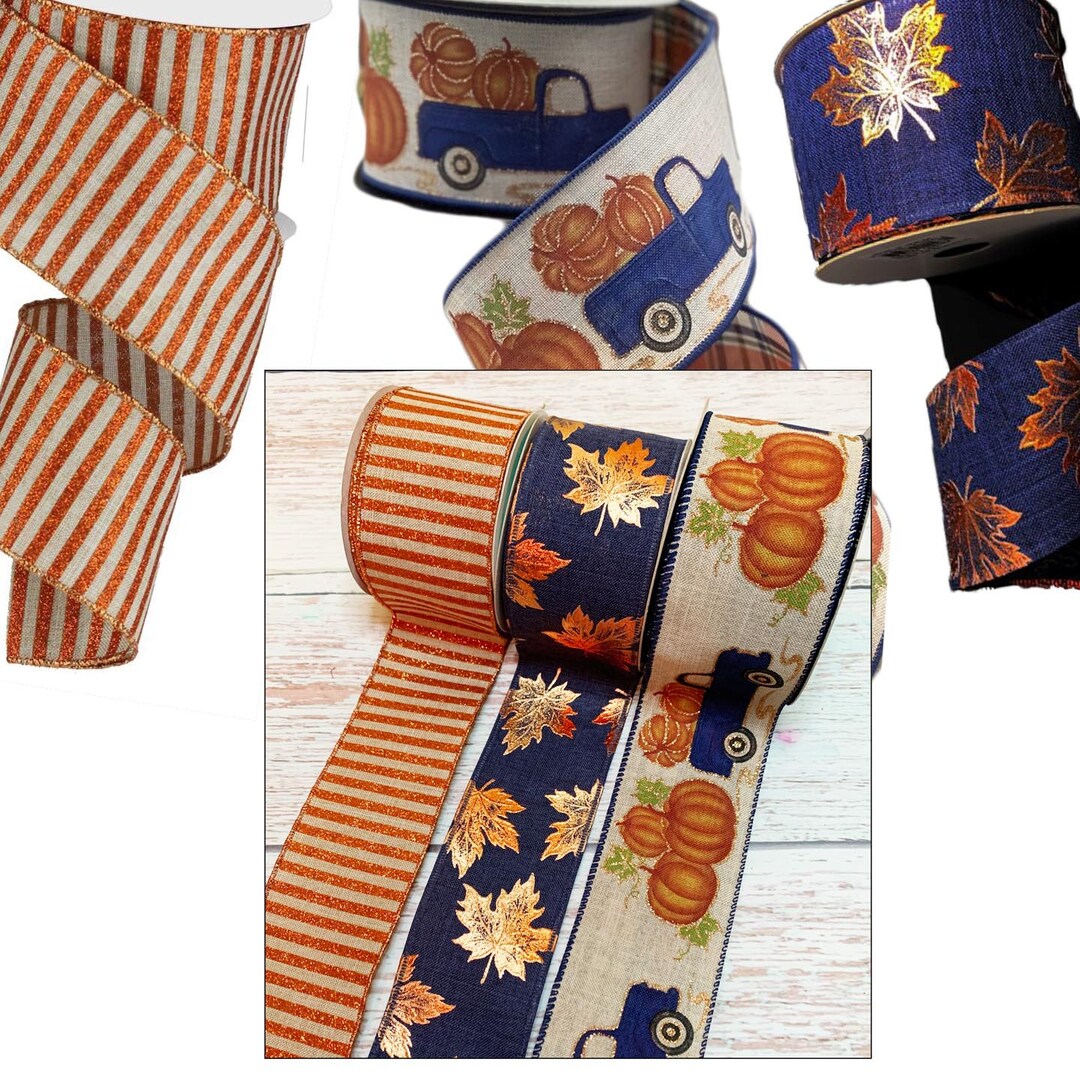 Fall Ribbon Set, Fall Wired Ribbon, Pumpkin Ribbon, Fall Truck Ribbon ...