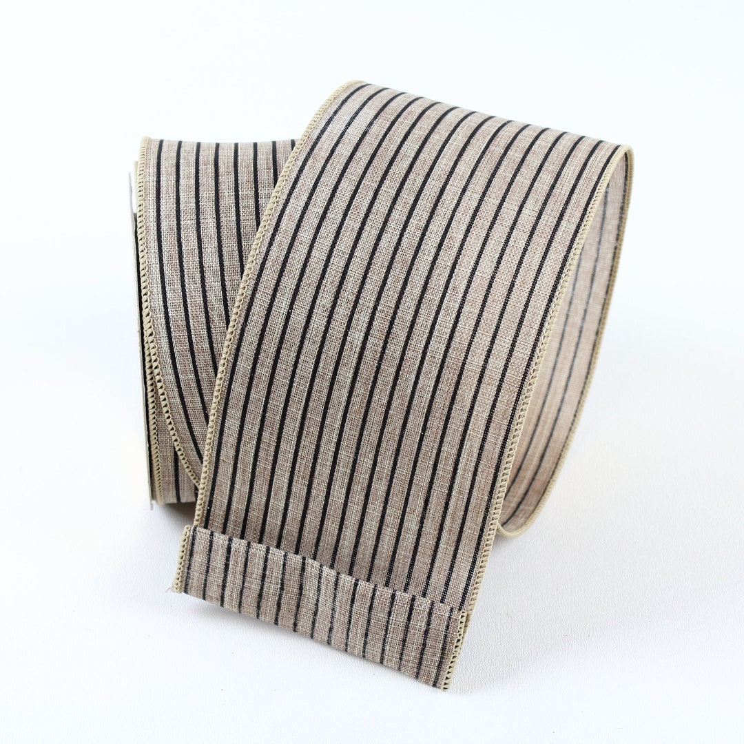 Wired Tan Black Stripe Ribbon, Natural Black Pinstripe Ribbon for ...