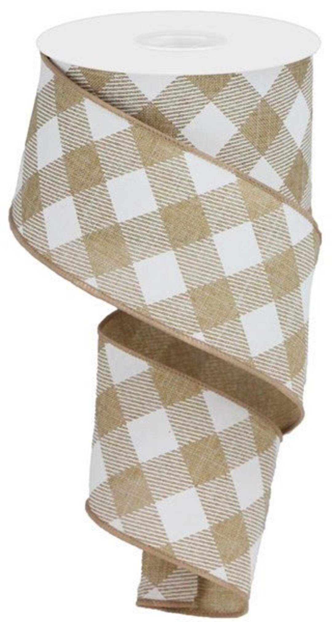 Wired Tan White Check Ribbon Natural Plaid Ribbon Natural - Etsy